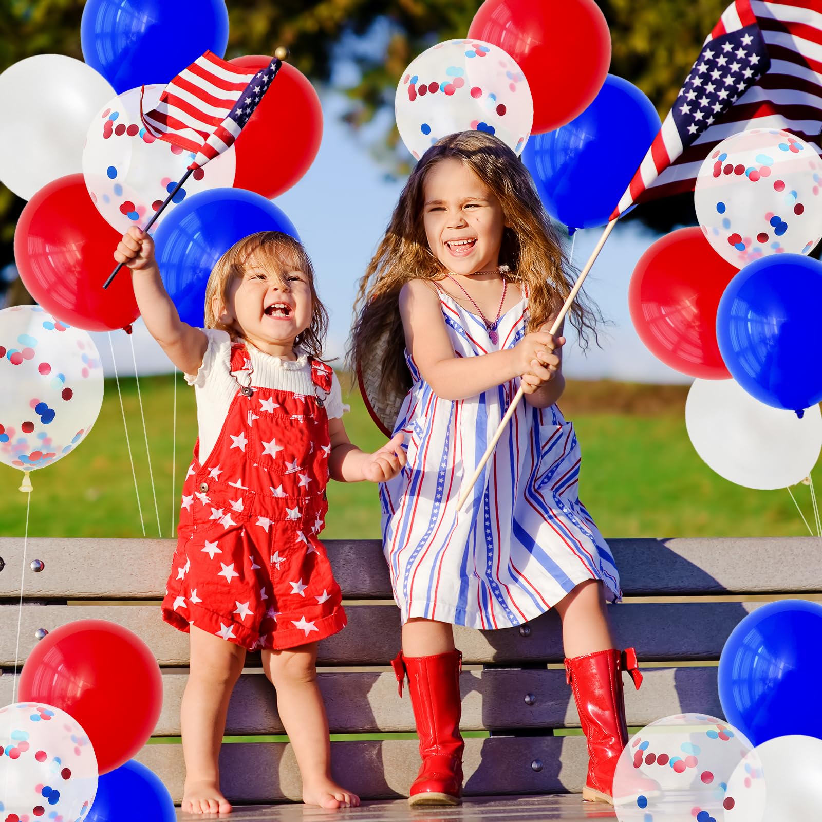 RUBFAC 65pcs Red White and Blue Balloons 4th of July Patriotic Balloons Arch Garland Kit, 12 Inches Confetti Balloons for Independence Day Nautical Baseball Birthday Party Decorations