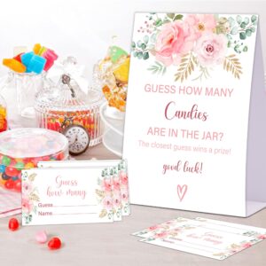 Blush Pink Floral Baby Shower Game, Guess How Many Candies Are in the Jar, Pack of 1 Sign and 50 Guessing Cards, Baby Shower Decoration, Gender Neutral - 02