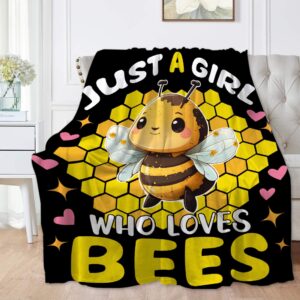 bhaisajyaguru bee blankets gift for girl women bee lovers, just a girl who loves bees blankets for couch sofa bed fleece throw blanket warm gift for kids women indoor home decor - 50"x40" for kid