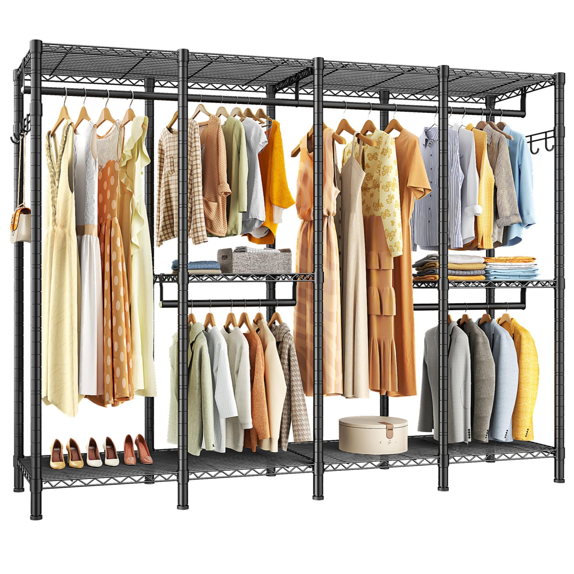 Raybee Clothes Rack, Clothing Rack Heavy Duty Clothing Racks for Hanging Clothes 910LBS, Metal Garment Rack Heavy Duty Clothes Rack Freestanding Wardrobe Closet Rack, 75" H x 75" W x 15.7" D, Black