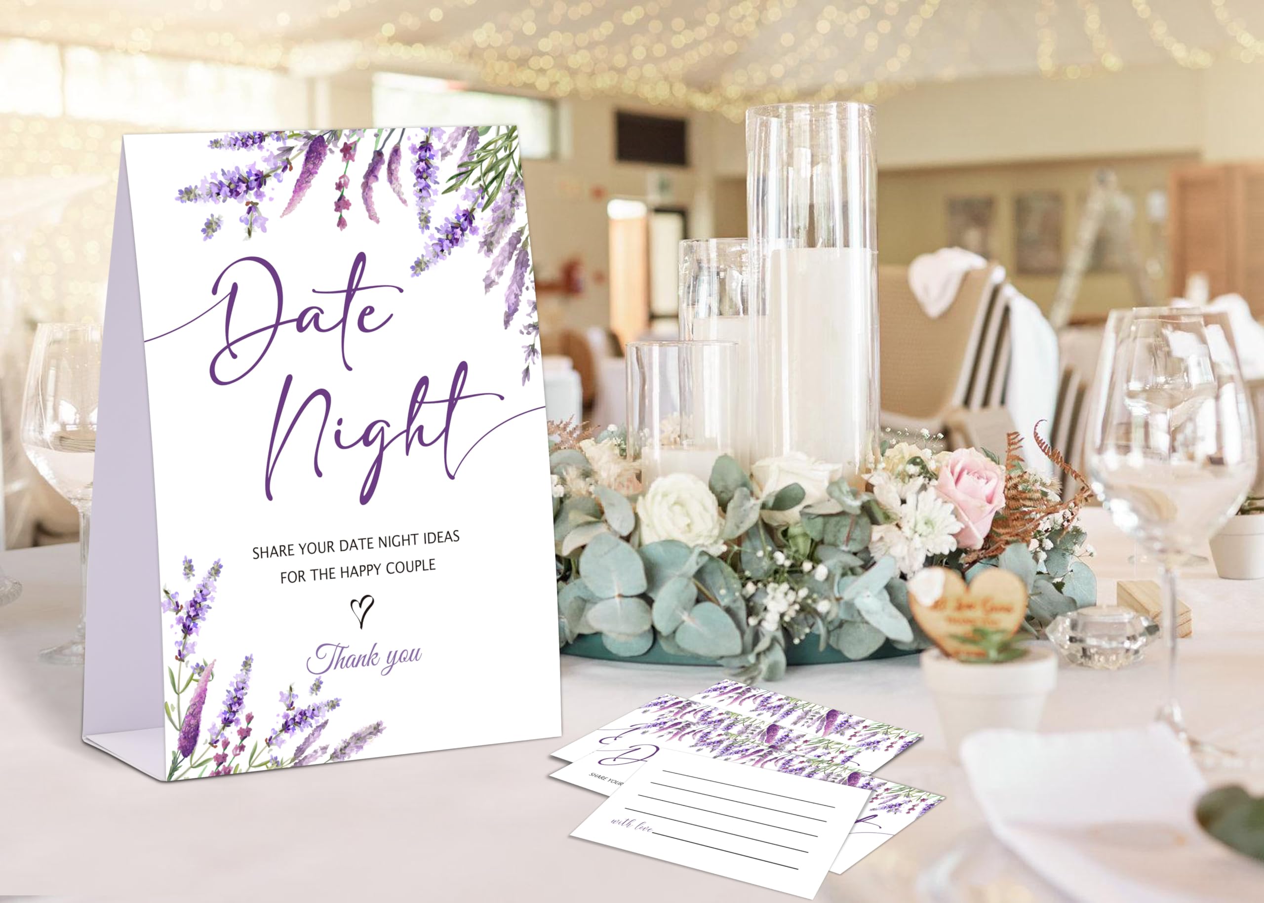 Lavender Purple Date Night Game, Date Night Ideas Sign with 50 Cards, Bridal Shower Game, Modern Bridal Shower Decorations, Wedding Date Night Advice - 09