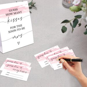 Pink Swash Bridal Shower Game, Guess How Many Kisses For The Soon To Be Mrs, Pack of 1 Sign and 50 Guessing Cards, Modern Bridal Shower Decorations, Wedding Shower Supplies - 05