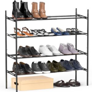 simple houseware 4-tier stakable shoe racks with extendable shelves, black