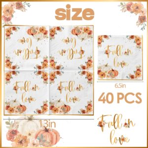 Fall in Love Bridal Shower Napkins Decorations,40Pcs Fall Floral Wedding Engagement Party Decorations Set Orange Fall in Love Napkins for Autumn Thanksgiving Party Disposable Supplies