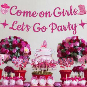 5 PCS Let’s Go Party Banner Hot Pink Party Decorations Cowgirl Pennant Flag Come on Girls Banner Princess Themed Hanging Decor for Birthday Princess Wedding Bridal Shower Party Supplies