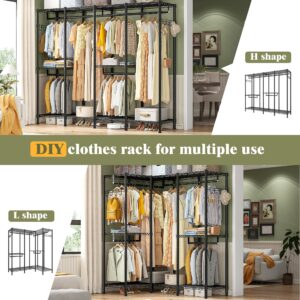 Raybee Clothes Rack, Clothing Rack Heavy Duty Clothing Racks for Hanging Clothes 910LBS, Metal Garment Rack Heavy Duty Clothes Rack Freestanding Wardrobe Closet Rack, 75" H x 75" W x 15.7" D, Black