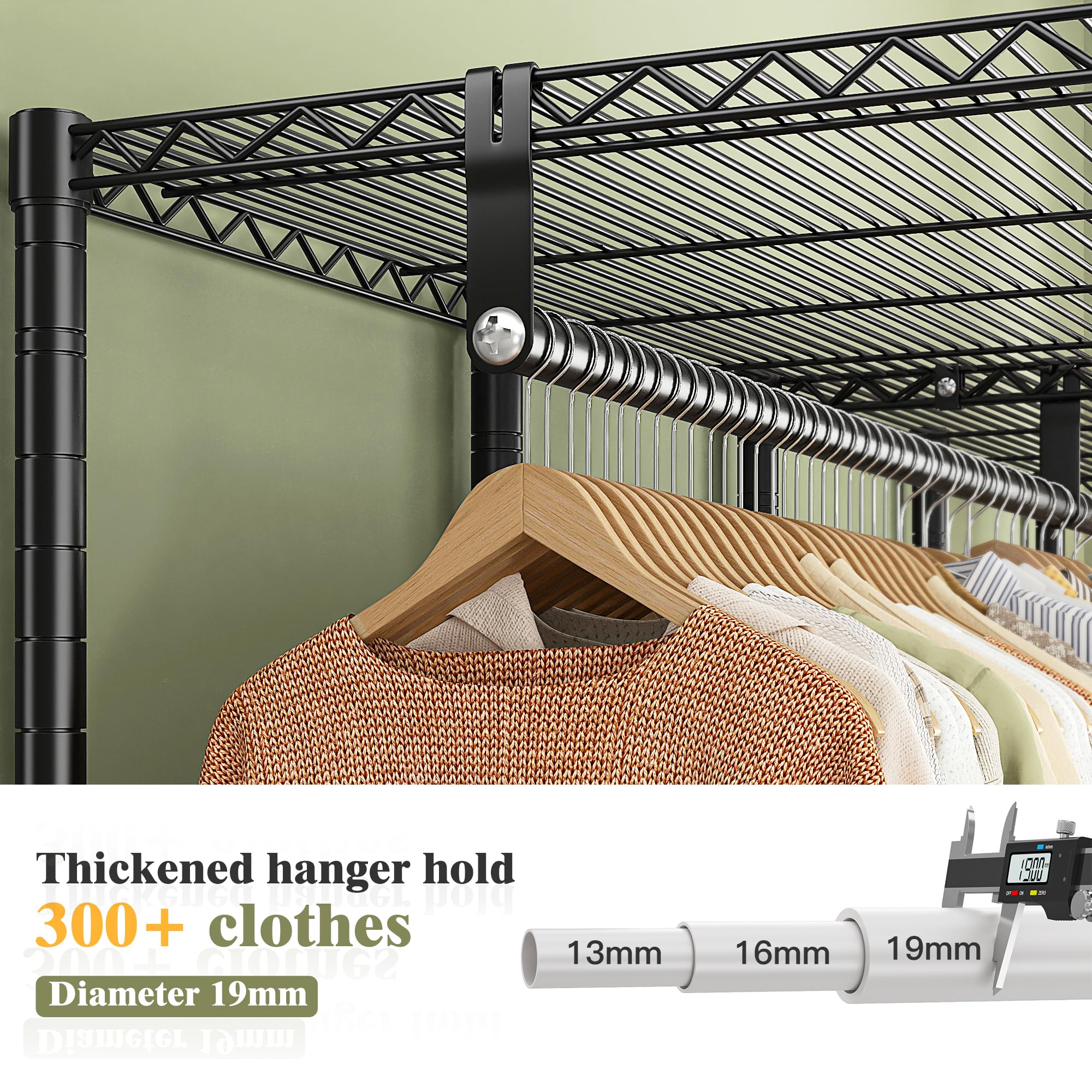 Raybee Clothes Rack, Clothing Rack Heavy Duty Clothing Racks for Hanging Clothes 910LBS, Metal Garment Rack Heavy Duty Clothes Rack Freestanding Wardrobe Closet Rack, 75" H x 75" W x 15.7" D, Black