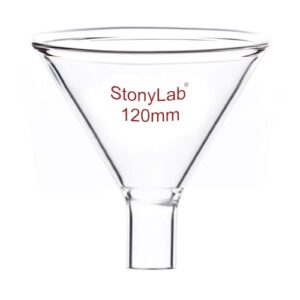 stonylab glass powder funnel, heavy wall borosilicate glass short stem funnel with 120 mm top diameter and 22 mm stem length