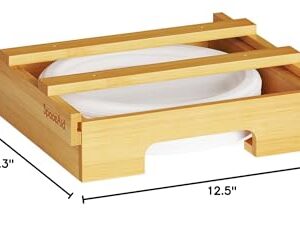 SpaceAid 10-inch Paper Plate Dispenser, Under Cabinet Bamboo Plates Holder, Kitchen Counter Vertical Plate Dipensers Holders Countertop Caddy (for 10 inches Plates, Bamboo)