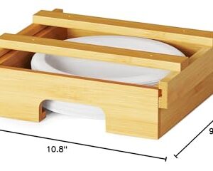 SpaceAid 8.5-inch Paper Plate Dispenser, Under Cabinet Bamboo Plates Holder, Kitchen Counter Vertical Plate Dipensers Holders Countertop Caddy (for 8.5 inches Plates, Bamboo)