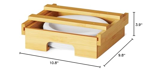 SpaceAid 8.5-inch Paper Plate Dispenser, Under Cabinet Bamboo Plates Holder, Kitchen Counter Vertical Plate Dipensers Holders Countertop Caddy (for 8.5 inches Plates, Bamboo)