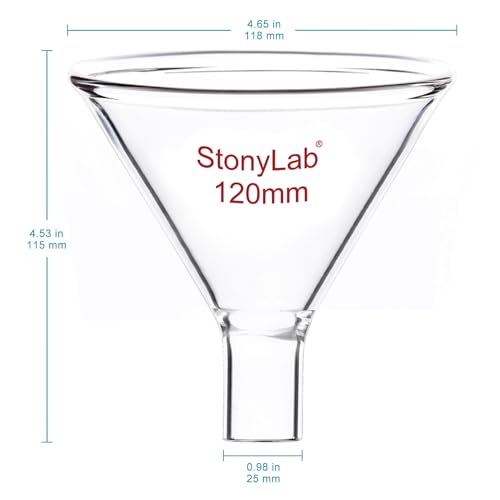 stonylab Glass Powder Funnel, Heavy Wall Borosilicate Glass Short Stem Funnel with 120 mm Top Diameter and 22 mm Stem Length