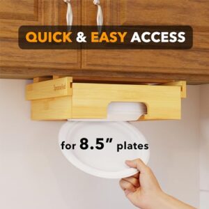 SpaceAid 8.5-inch Paper Plate Dispenser, Under Cabinet Bamboo Plates Holder, Kitchen Counter Vertical Plate Dipensers Holders Countertop Caddy (for 8.5 inches Plates, Bamboo)