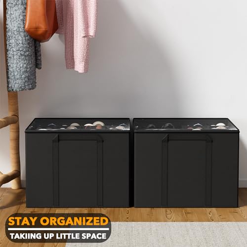 SpaceAid Shoe Organizer for Closet, 2 Pack Foldable Shoe Storage Containers Baskets Boxes Bins w/Adjustable Dividers, Fits 16-32 Pairs, Black