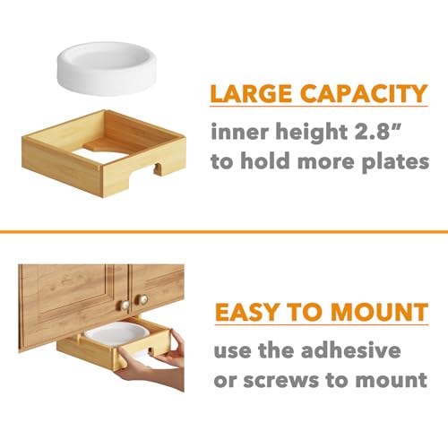 SpaceAid 8.5-inch Paper Plate Dispenser, Under Cabinet Bamboo Plates Holder, Kitchen Counter Vertical Plate Dipensers Holders Countertop Caddy (for 8.5 inches Plates, Bamboo)