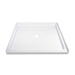 deervalley dv-1sb0107 48"l x 30"w shower base in white with single threshold and center drain, center drain location, small rectangle acrylic shower pan, non-slip design