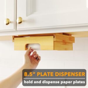 SpaceAid 8.5-inch Paper Plate Dispenser, Under Cabinet Bamboo Plates Holder, Kitchen Counter Vertical Plate Dipensers Holders Countertop Caddy (for 8.5 inches Plates, Bamboo)