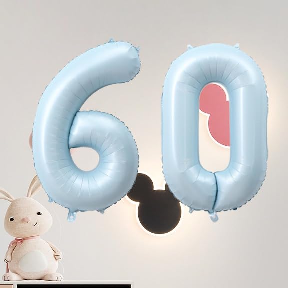 YFHVJTKO 40 Inch Number 60 Foil Balloons 60th Celebration Decorations for Happy 60th Birthday Party Wedding Bridal Shower Engagement Photo Shoot Anniversary Decoration, Number 60 Baby Blue Balloon