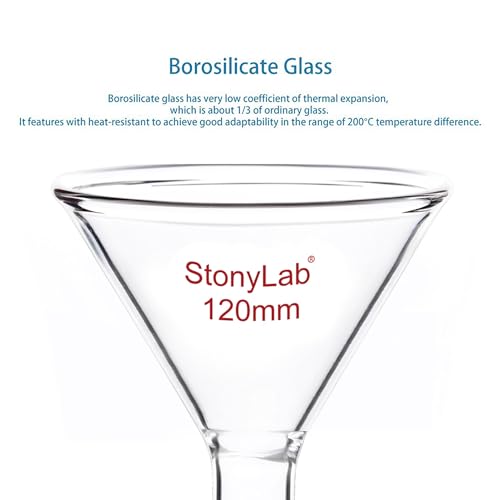 stonylab Glass Powder Funnel, Heavy Wall Borosilicate Glass Short Stem Funnel with 120 mm Top Diameter and 22 mm Stem Length