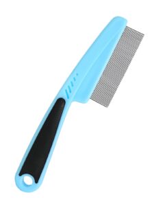 jianyi flea comb with rubber handle, flea and tick comb for dogs & cats, fine tooth dog comb for grooming (blue)