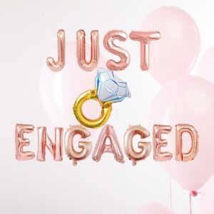 Just Engaged Balloons, Rose Gold Mylar Balloons Decors For Engagement/Wedding/Bchelorette/Bridal Shower Party Sign Supplies