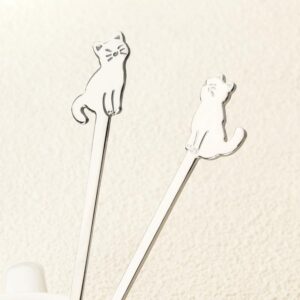 Cat Spoon Fork for Cat Lover Gifts for Women Men Coffee Spoons for Coffer Lover Birthday Christmas Gifts for Couples Friend Family Cute Cats Dessert Forks Teaspoon Set of 2