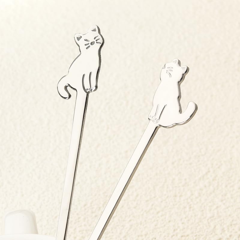 Cat Spoon Fork for Cat Lover Gifts for Women Men Coffee Spoons for Coffer Lover Birthday Christmas Gifts for Couples Friend Family Cute Cats Dessert Forks Teaspoon Set of 2