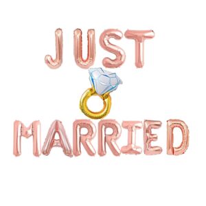 just married balloons, rose gold mylar balloons decors for wedding/engagement/bachelorette/bridal shower party sign supplies