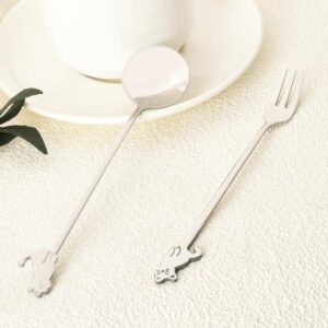 Cat Spoon Fork for Cat Lover Gifts for Women Men Coffee Spoons for Coffer Lover Birthday Christmas Gifts for Couples Friend Family Cute Cats Dessert Forks Teaspoon Set of 2