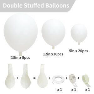 RUBFAC Double Stuffed White Balloons Different Sizes 18 12 5 Inches for Garland Arch, Premium White Latex Balloons for Birthday Baby Shower Graduation Wedding Anniversary Party Decorations