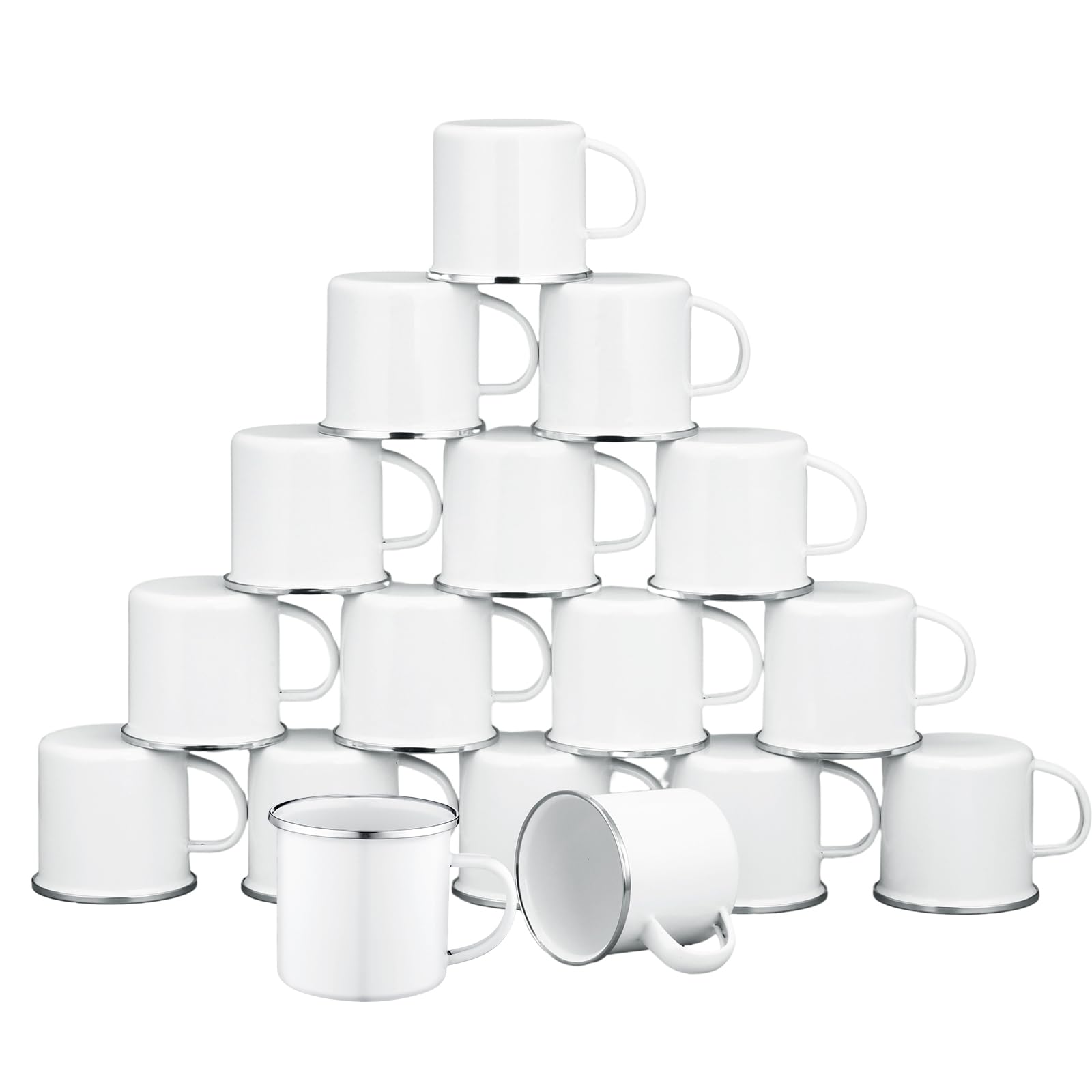 Sliner 16 Pcs Christmas Enamel Mug White Enamel Camping Coffee Mug with Handle Silver Rim Portable Drinking Cup Metal Mug Round Camp Enamel Cup for Tea and Hot Chocolate (12 oz)