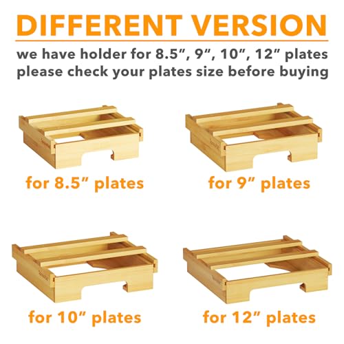 SpaceAid 8.5-inch Paper Plate Dispenser, Under Cabinet Bamboo Plates Holder, Kitchen Counter Vertical Plate Dipensers Holders Countertop Caddy (for 8.5 inches Plates, Bamboo)