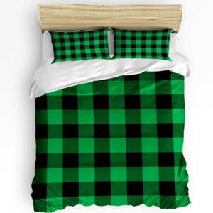 loopop christmas comforter sets california king size buffalo check plaid soft bedding duvet cover sets 3 pieces green black bedding set with comforter cover and 2 pillow cases bedroom xmas decor gift