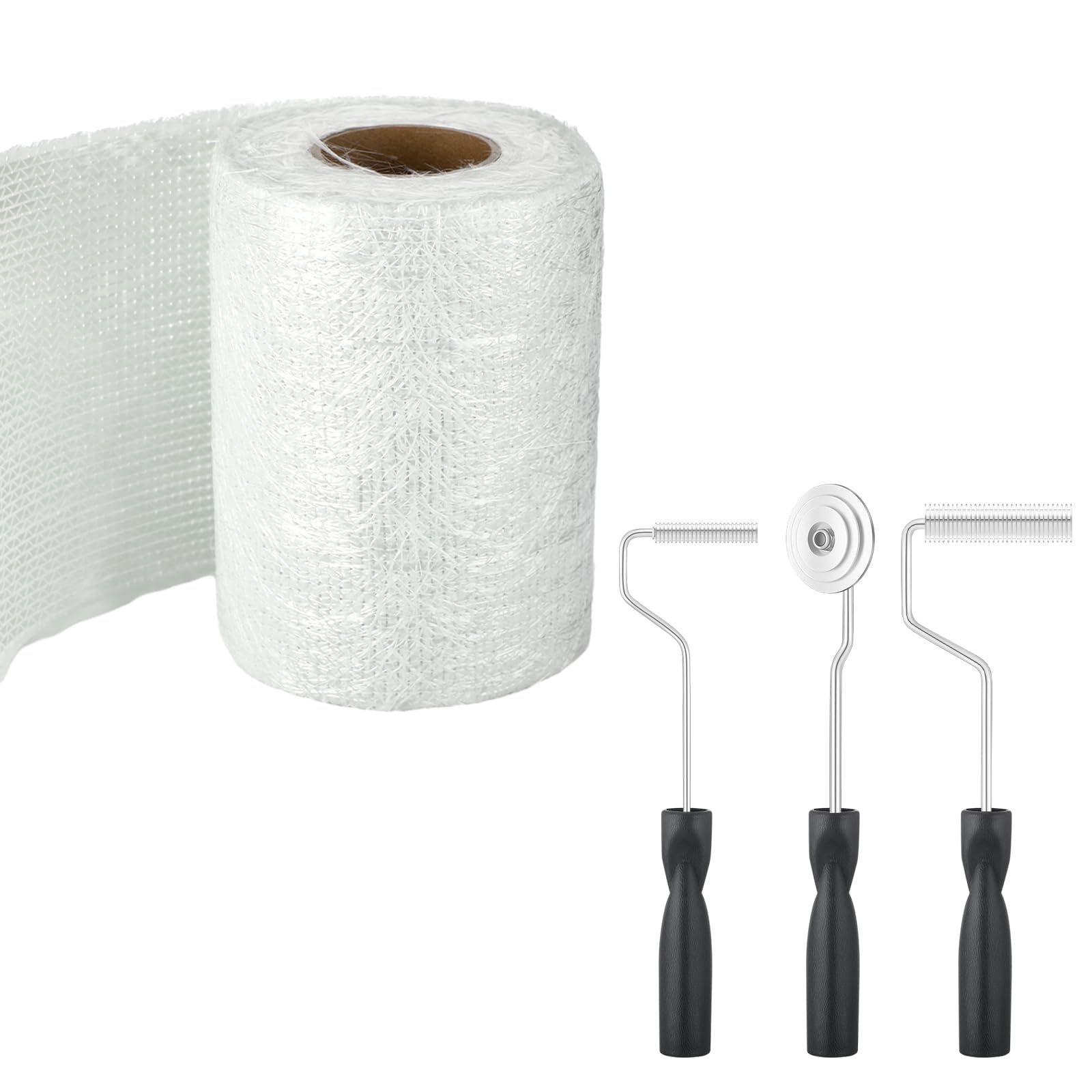 Wesnoy 1708 Fiberglass Cloth Roll 6" Wide by 360" Fiberglass Mat Material Roll with 3 Fiberglass Roller Tools Kit Fiberglass Repair Kit Fiberglass Filler Fiberglass Sheet for Boat Tub Shower Repair