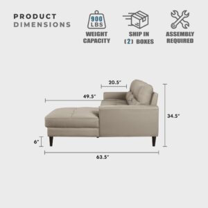 Lexicon Leather Sectional Couches for Living Room, L Shape Couch, Leather Sectional Couch, Modern Couch Sofa Living Room Sofa with Right Chaise for Living Room, Bedroom, Office, Apartment, Latte