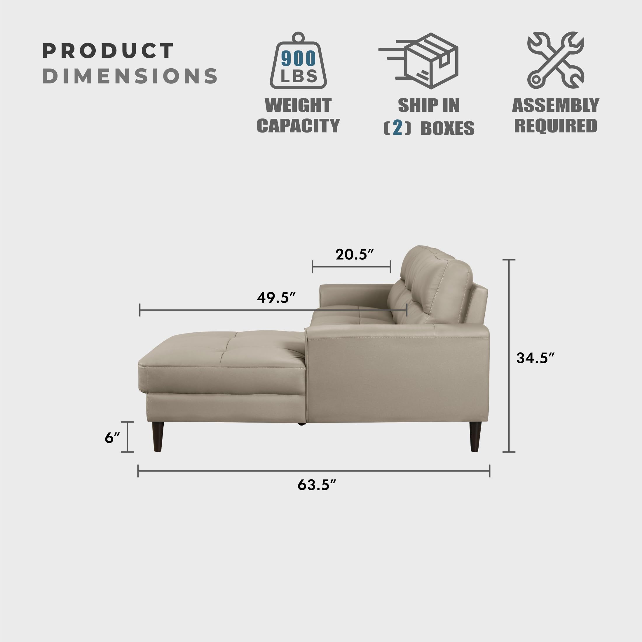 Lexicon Leather Sectional Couches for Living Room, L Shape Couch, Leather Sectional Couch, Modern Couch Sofa Living Room Sofa with Right Chaise for Living Room, Bedroom, Office, Apartment, Latte