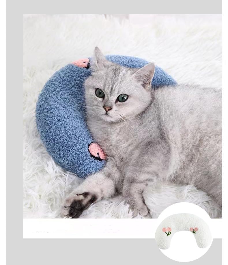 Cat Lovely Cozy Pillow,Soft Fluffy Cat Calming Pillow Pet Sleeping Companion,Little Cat Neck Pillow Cozy Cat Pillow Puppy Pillow Calming Toy for Small Dogs and Cats (Blue-1)