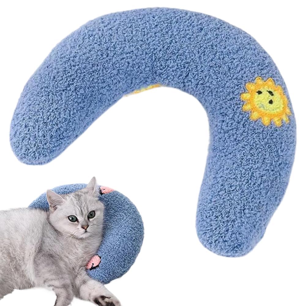 Cat Lovely Cozy Pillow,Soft Fluffy Cat Calming Pillow Pet Sleeping Companion,Little Cat Neck Pillow Cozy Cat Pillow Puppy Pillow Calming Toy for Small Dogs and Cats (Blue-1)