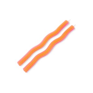 Wiggle Candles (2 Pack) - Joyful Dancing Design Taper Candlesticks | Bright Colors | 7/8” diam x 11” Length | Designed by Lex Pott | Made in USA (Orange)