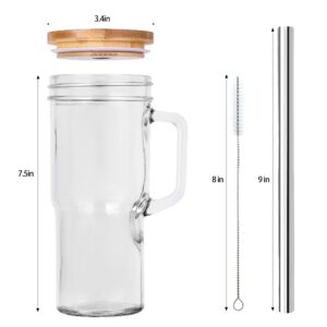 24oz Glass Cup with handle - glass cup with bamboo lids and straw 2pack