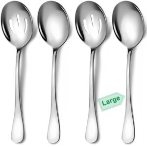 large serving spoons, 4 pieces large stainless steel serving spoons set includes 2 large serving spoon,2 large slotted spoons. serving spoons for parties, dishwasher safe, 10-inch