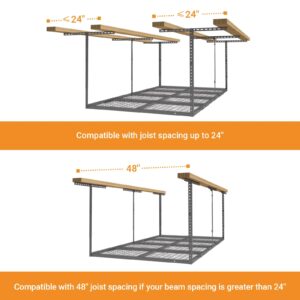 eShelf 4ftx8ft Overhead Garage Storage Rack, Heavy-Duty Metal Garage Ceiling Storage Rack, 22''-40" Adjustable Ceiling Drop-Down, 600 lb. Loading Weight Capacity, Hammertone