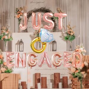 Just Engaged Balloons, Rose Gold Mylar Balloons Decors For Engagement/Wedding/Bchelorette/Bridal Shower Party Sign Supplies