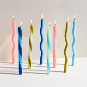 Wiggle Candles (2 Pack) - Joyful Dancing Design Taper Candlesticks | Bright Colors | 7/8” diam x 11” Length | Designed by Lex Pott | Made in USA (Orange)