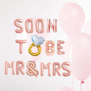 Soon To Be Mr & Mrs Balloons, Rose Gold Wedding Rehearsal/Engagement/Bridal Shower/Bachelorette Party Sign Supplies Decorations