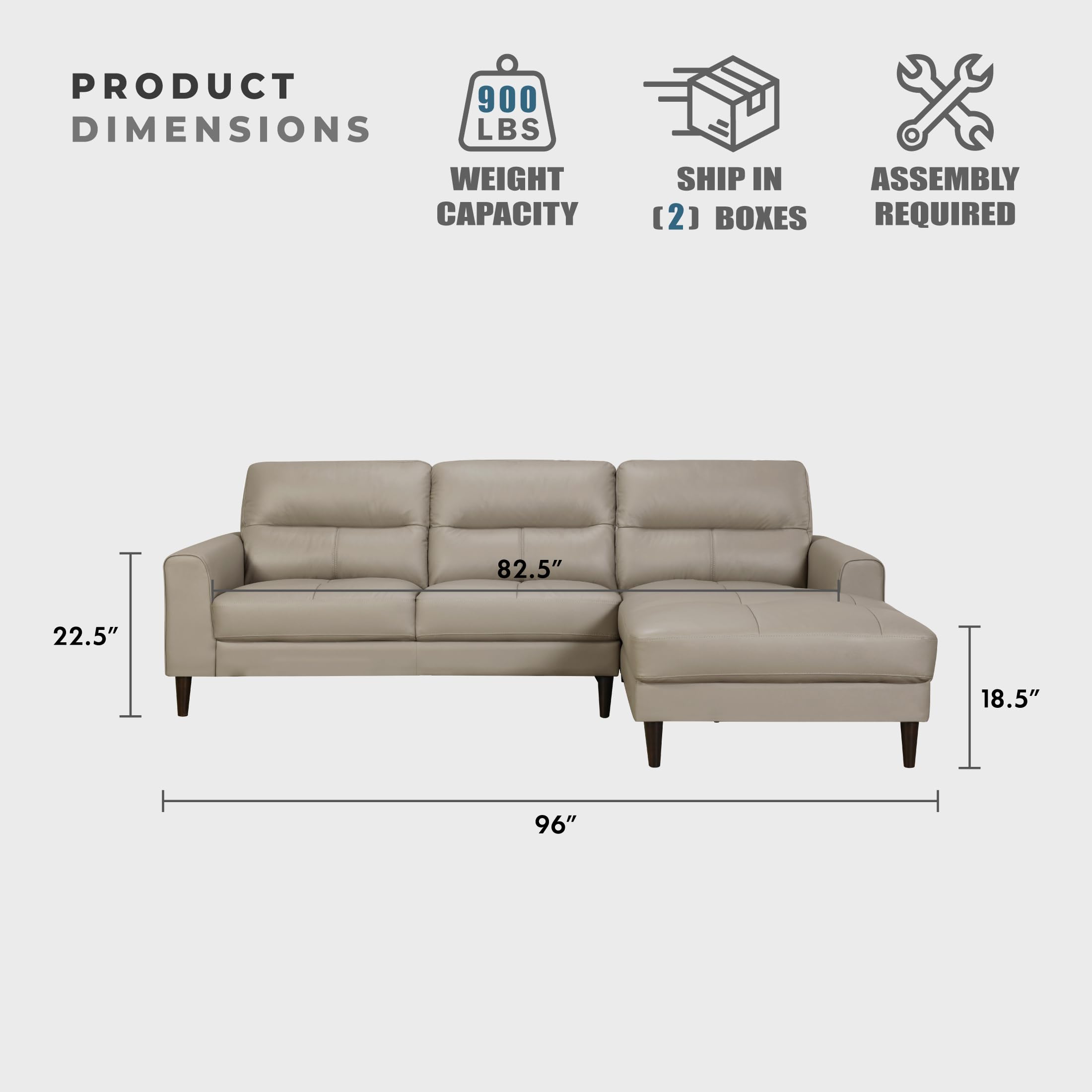 Lexicon Leather Sectional Couches for Living Room, L Shape Couch, Leather Sectional Couch, Modern Couch Sofa Living Room Sofa with Right Chaise for Living Room, Bedroom, Office, Apartment, Latte