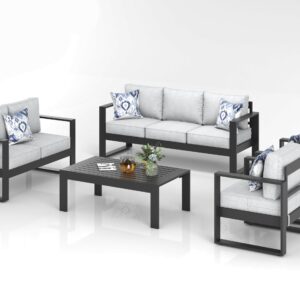 KHOLH 5 Piece Modern Aluminum Patio Furniture Set, Outdoor Patio Sectional Conversation Metal Seating Sets with Olefin Cushion and Coffee Table