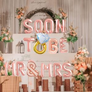 Soon To Be Mr & Mrs Balloons, Rose Gold Wedding Rehearsal/Engagement/Bridal Shower/Bachelorette Party Sign Supplies Decorations