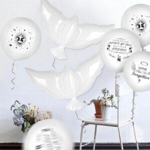 Eaezerav 35 Memorial Balloons & 4 White Dove Balloons to Release in Sky, Pigeon Bird Funeral Balloons Happy Birthday in Heaven Biodegradable Balloons Memorial Decorations