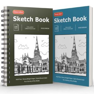 soucolor 5.5" x 8.5" sketchbook pack of 2, 200 sheets sketch book, spiral bound sketch pad drawing book acid-free paper (68lb/100gsm), painting sketching drawing art supplies for adults kids teens